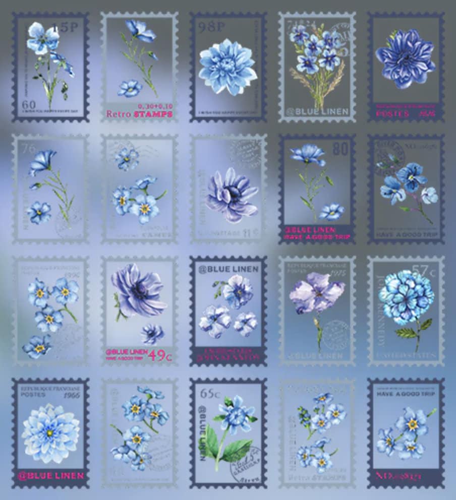 Clear Sticker Postage Stamp Pack - Blue & Purple Flowers - Etsy