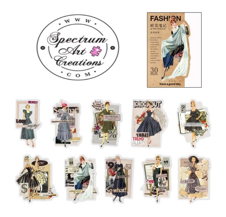 Vintage Clear Fashion Sticker Pack. Each Pack Contains 30 Pieces. 6 ...