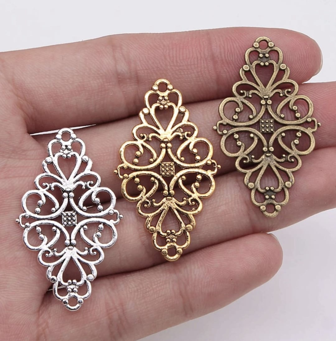 Metal Filigree Diamond Pack - Gold, Silver or Bronze 4pc - Etsy