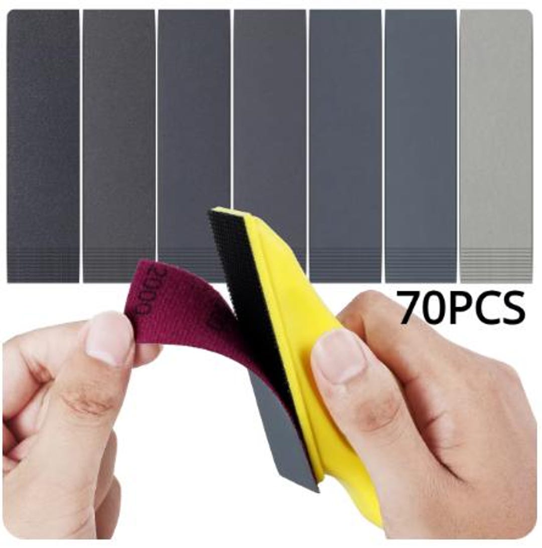 Small Sanding Block With 70pcs Sandpapers Auto Body Sander Woodworking ...