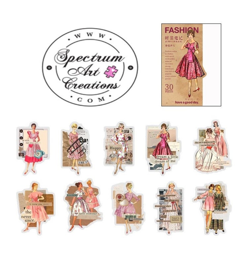 Vintage Clear Fashion Sticker Pack. Each Pack Contains 30 Pieces. 6 ...