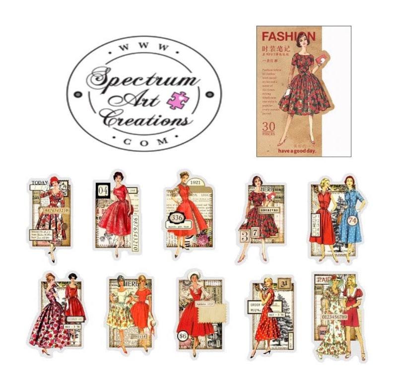 Vintage Clear Fashion Sticker Pack. Each Pack Contains 30 Pieces. 6 ...