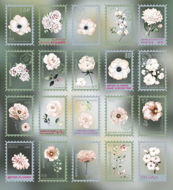 Clear Sticker Postage Stamp Pack White & Dusty Roses | Etsy