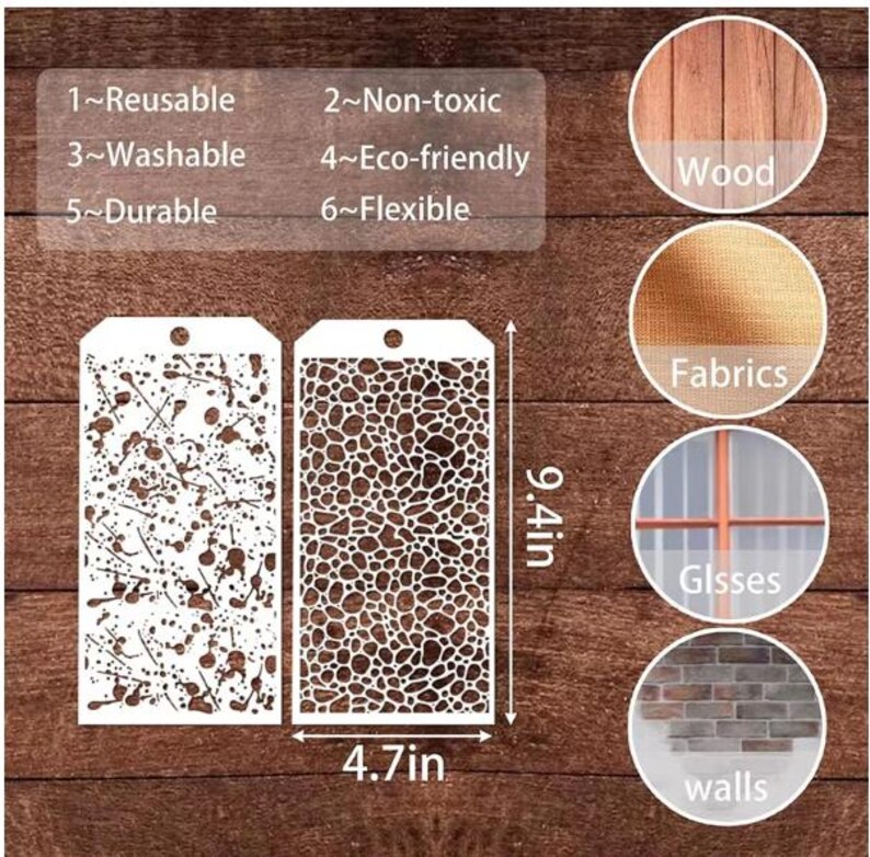 8 Pc. Stencil Pack Brick Stone Background Fishnet Leopard Splatter - Etsy