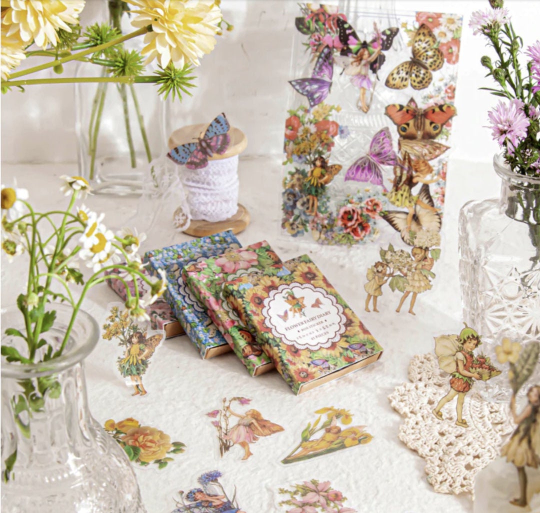 45pcs/box Waterproof Fairy Butterfly Stickers Vintage Flower Elfin ...
