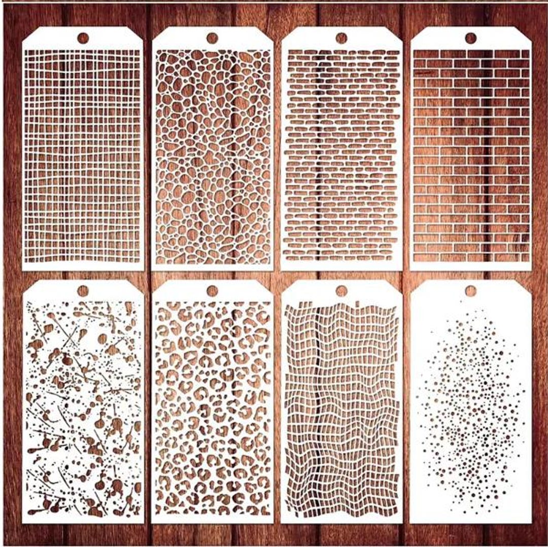 8 Pc. Stencil Pack Brick Stone Background Fishnet Leopard Splatter - Etsy