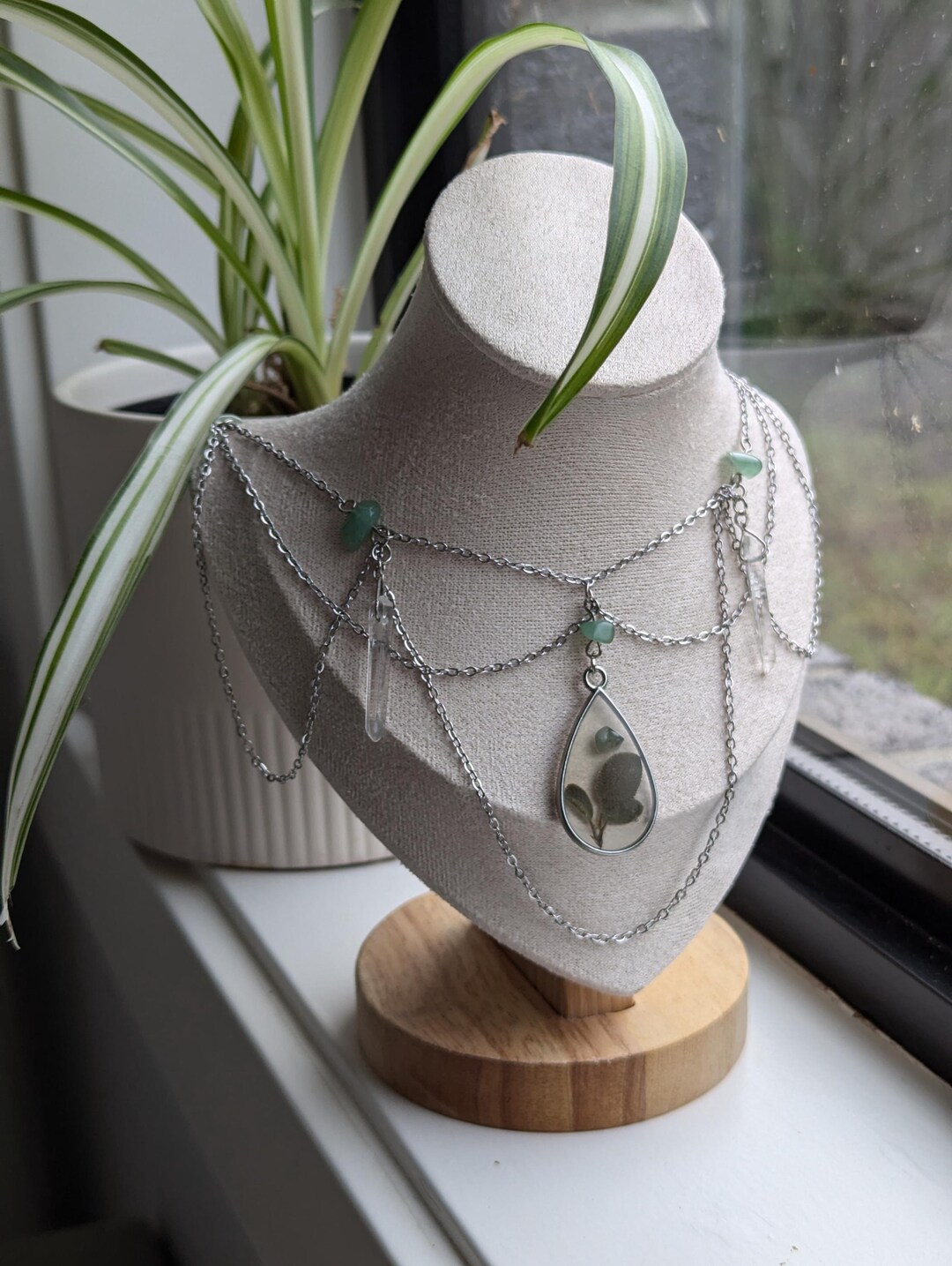 THE SAGE - Sage Leaf Resin Pendant Gothic Layered Chain Choker Necklace ...