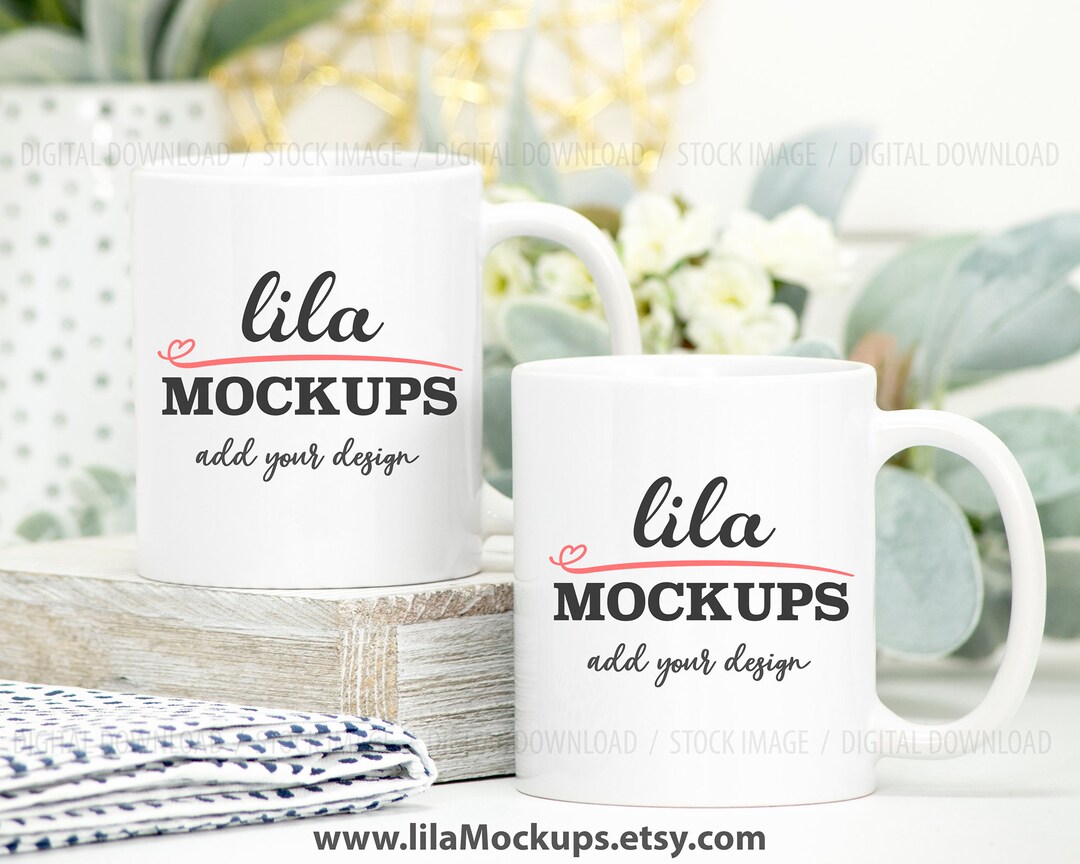 Lifestyle Photo of Two Coffee Mugs / Two 11 Oz Coffee Mugs Mockup Photo ...