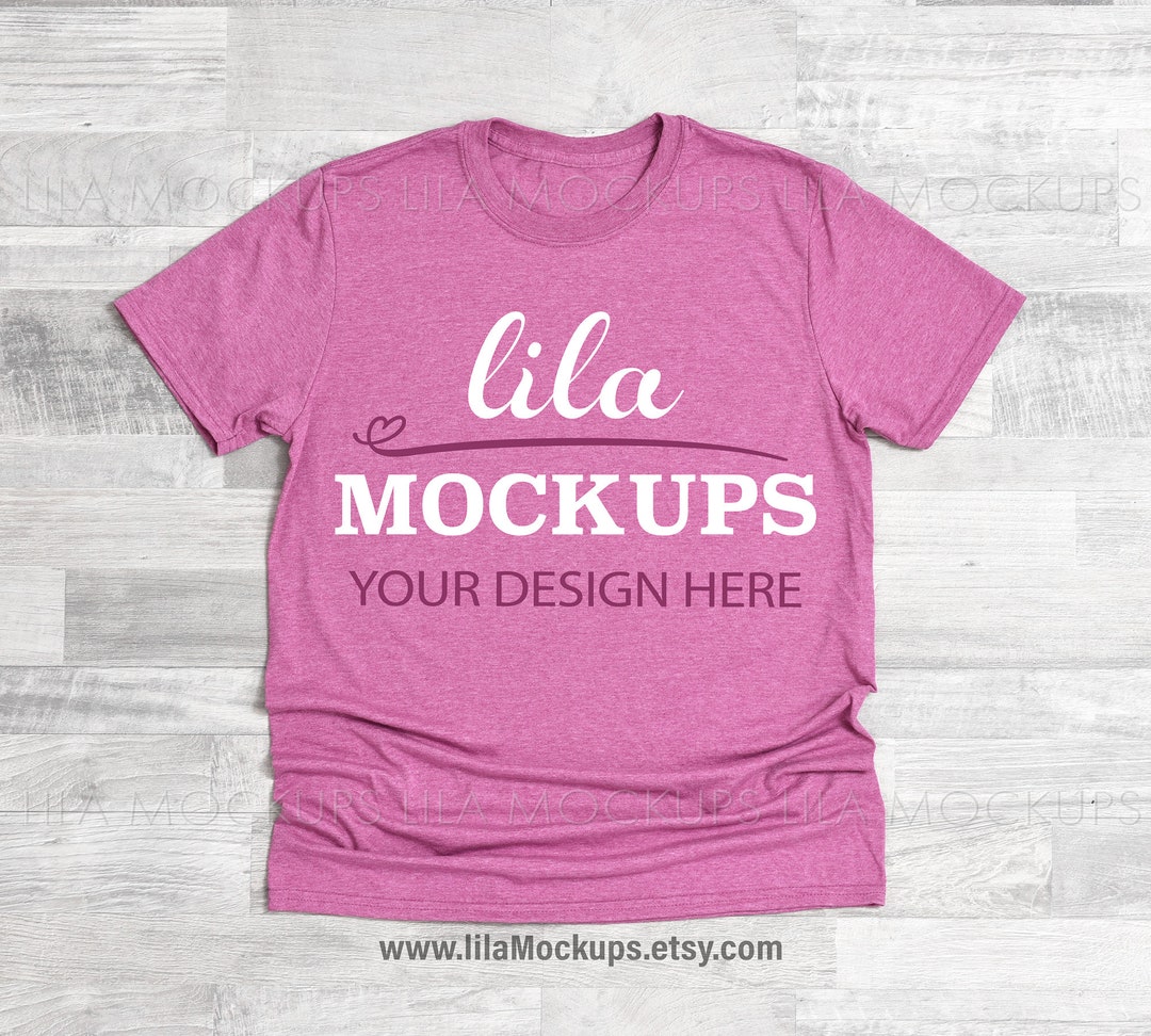 Gildan 640 Heather Berry Tshirt Mockup PHOTO / Pink Unisex T-shirt Mock ...