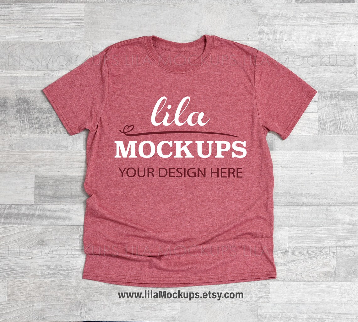 Gildan 640 Heather Cardinal Red Tshirt Mockup Photo Red Etsy