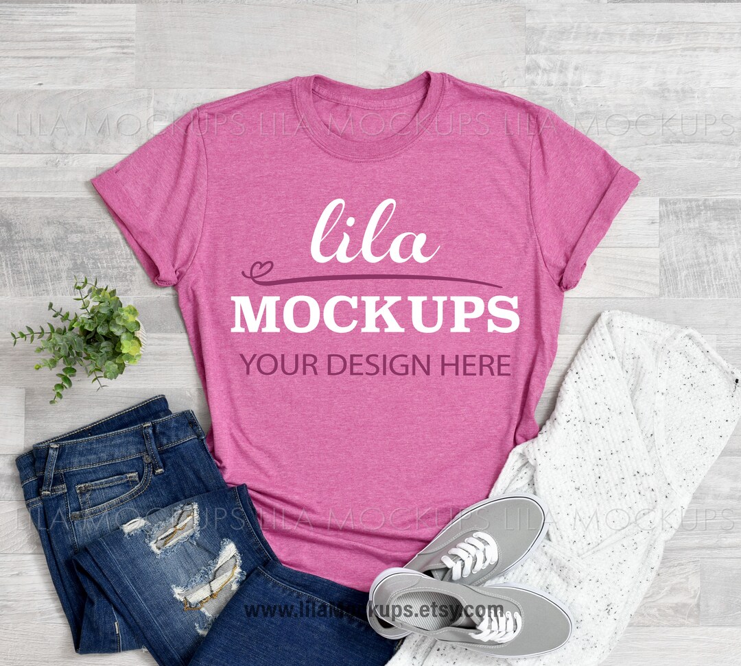 Gildan 640 Heather Berry Tshirt Mockup PHOTO / Pink T-shirt Mock-up ...