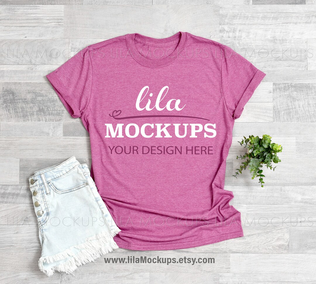 Gildan 640 Heather Berry Tshirt Mockup PHOTO / Pink T-shirt Mock-up ...