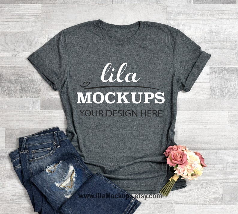 Gildan 640 Dark Heather Tshirt Mockup Photo Dark Gray Etsy