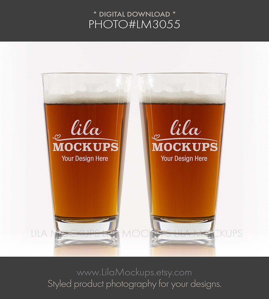 Two (2) 16 Oz Pint Glasses MOCKUP PHOTO / Staged Photo of Two Beer ...