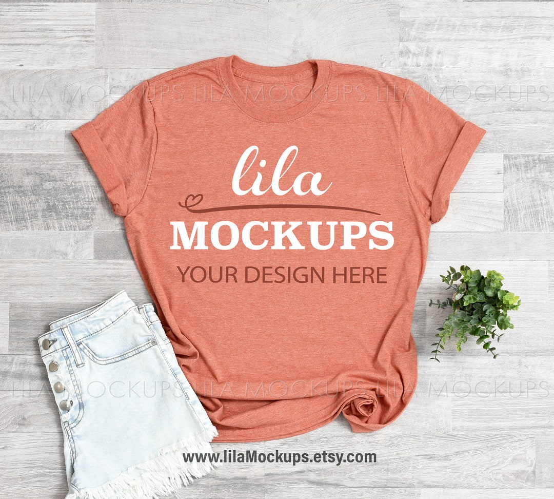 Gildan 64000 G640 Soft Style Heather Bronze Tshirt Mockup Photo