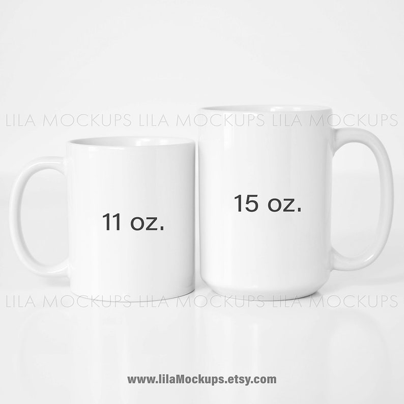 15 Oz And 11 Oz Coffee Mugs Mockup Two White Coffee Cups Etsy