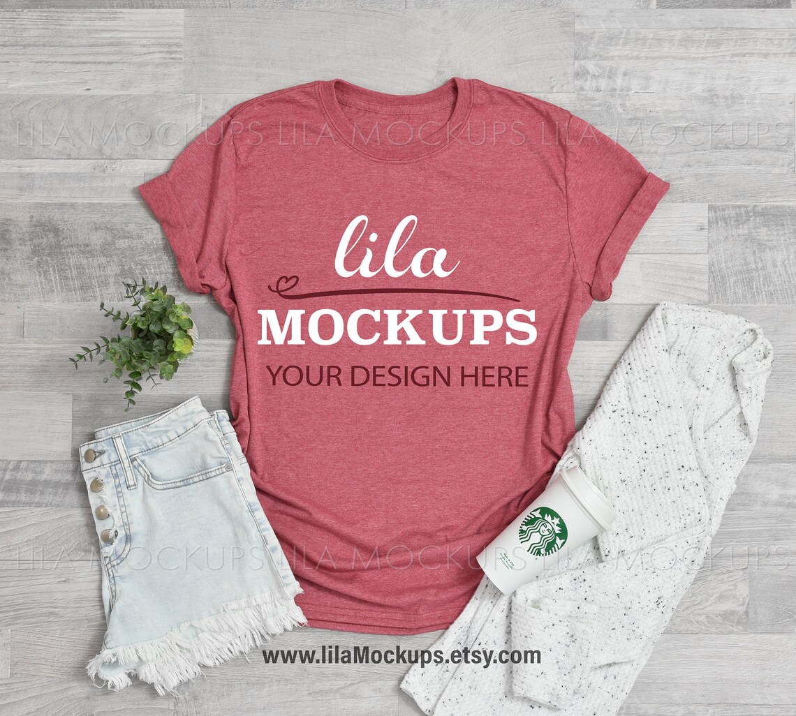 Gildan 640 Heather Cardinal Red Tshirt Mockup PHOTO / Red - Etsy