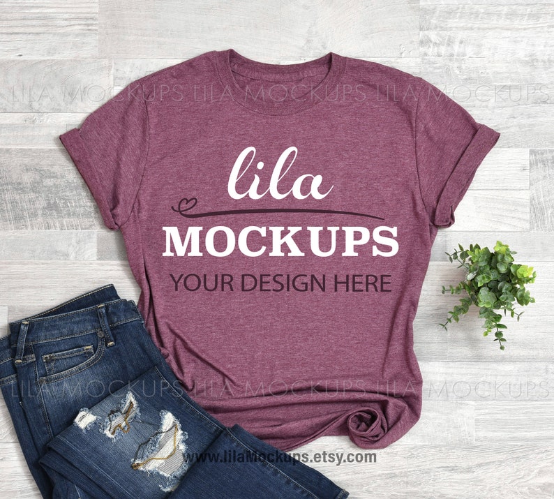 Gildan 640 Heather Maroon Tshirt Mockup Photo Red Purple Etsy