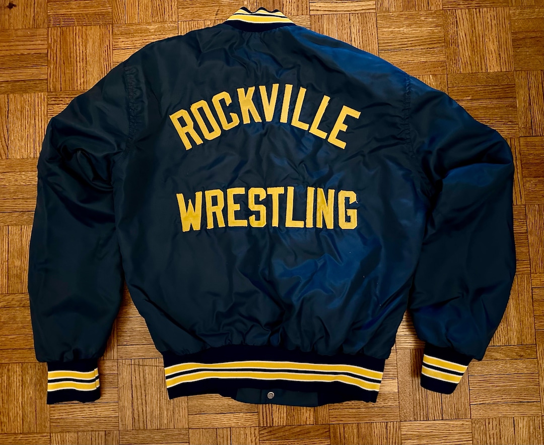 Vintage 1970s Nylon Varsity Letterman Bomber Jacket Rockville Wrestling ...