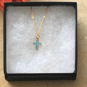 A Turquoise Colour Cross Necklace,gold Plated Pendant - Etsy