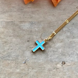 A Turquoise Colour Cross Necklace,gold Plated Pendant - Etsy