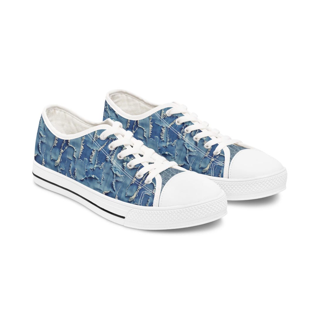 Blue Jean Denim Texture Worn Distressed Tennis Shoes, Sneakers, Canvas ...