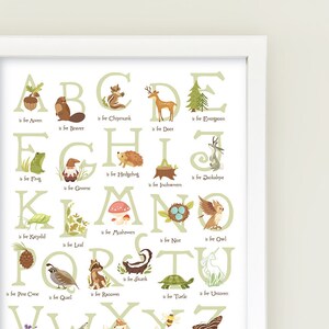 Printable Woodland Alphabet Wall Art, Forest Animals ABC Nursery, Kid's ...