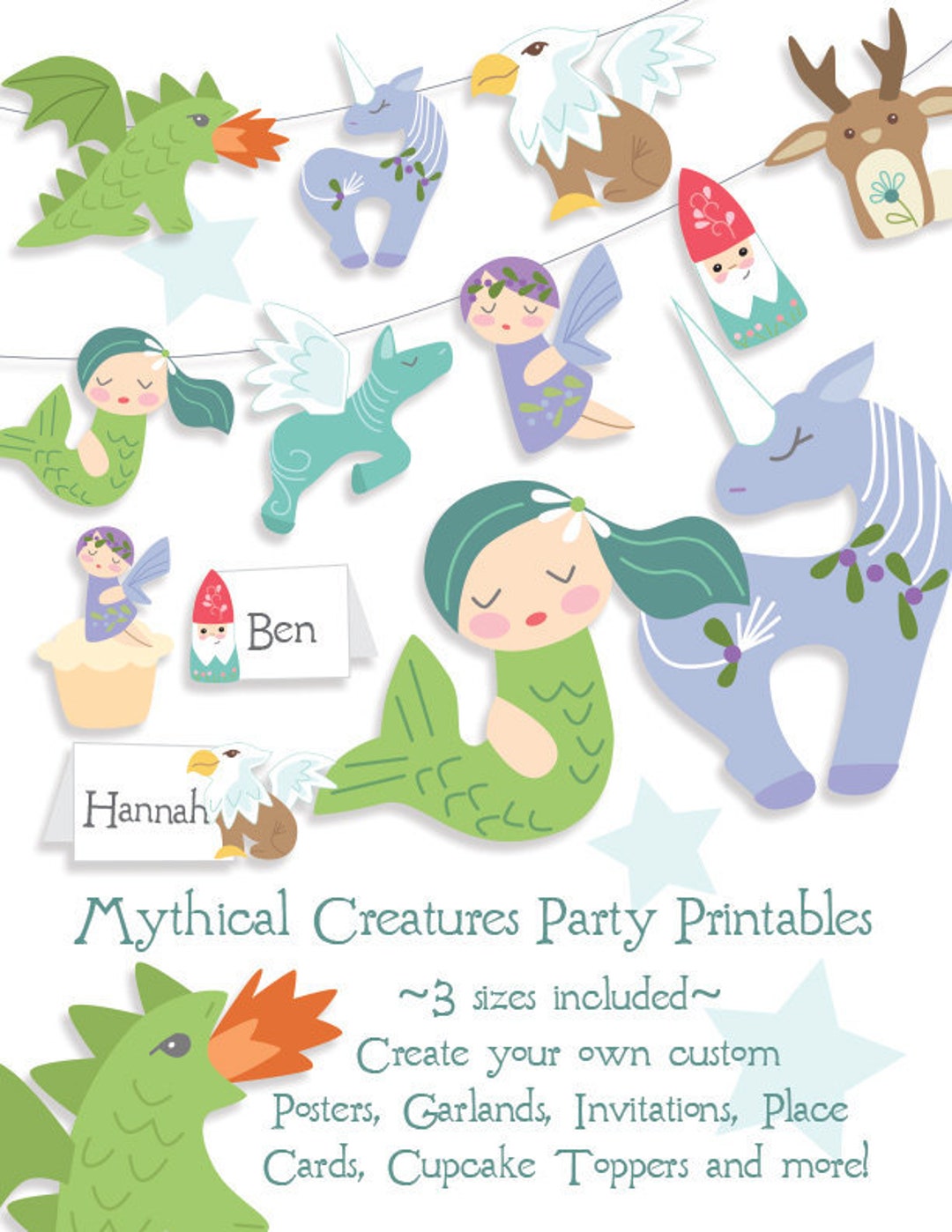 Printable Mythical Creatures Art PDF, SVG, PNG Make Fantasy Party ...