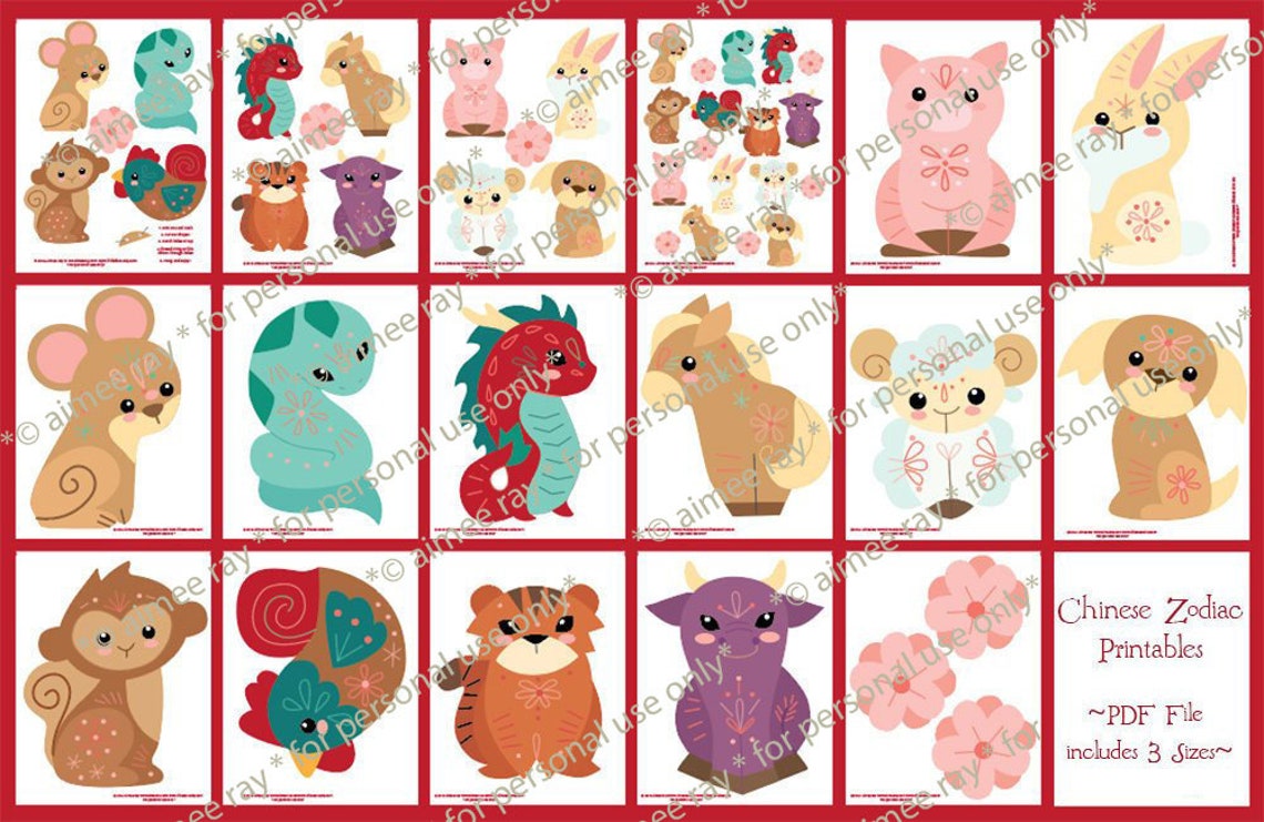 PDF PNG SVG Printable Chinese New Year Zodiac Animals | Etsy
