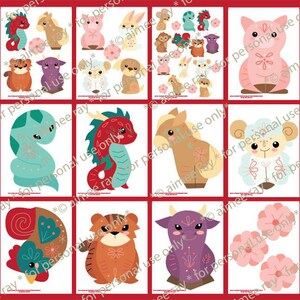 PDF, PNG, SVG Printable Chinese New Year Zodiac Animals, Digital ...
