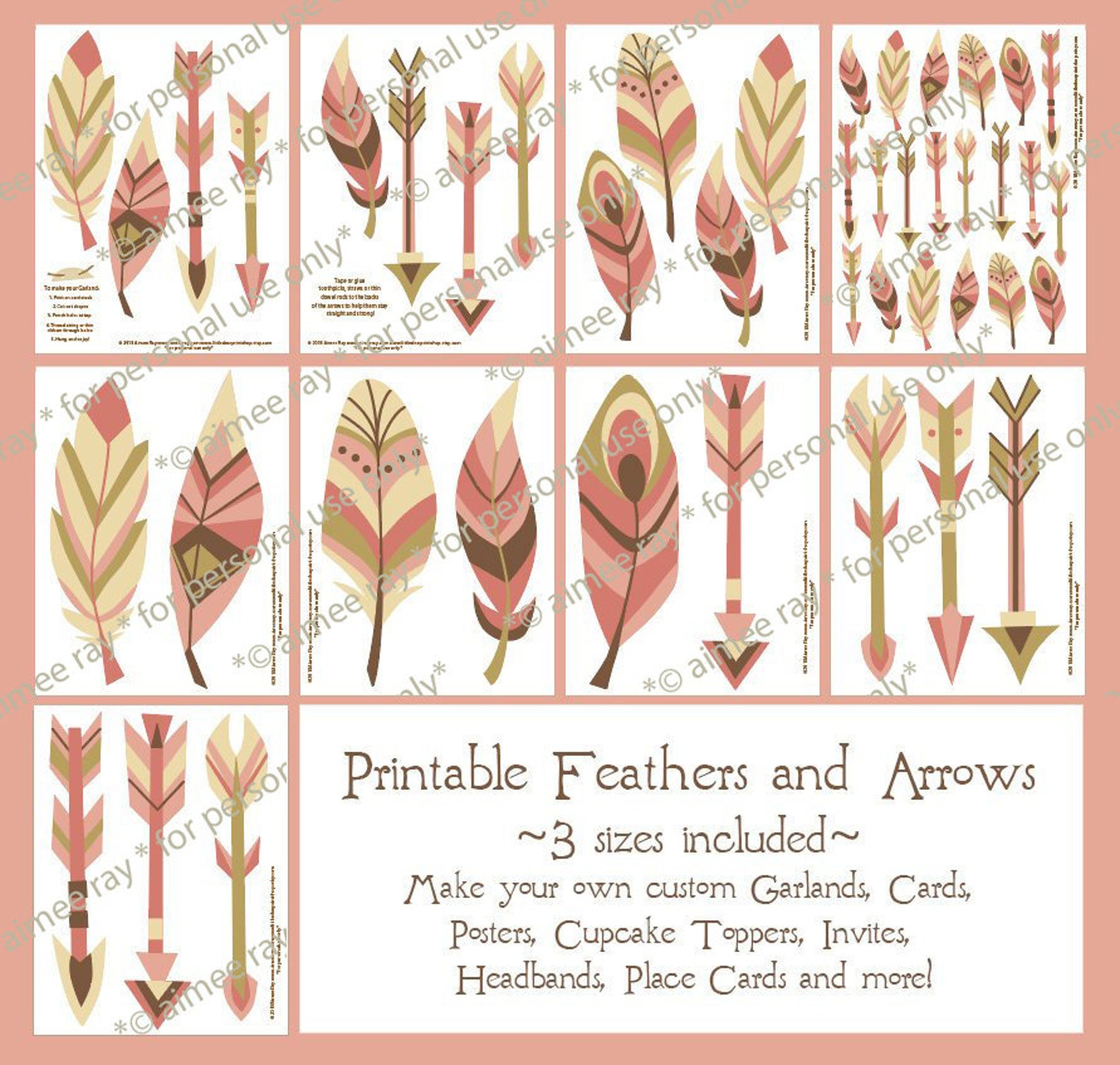 Printable Pink Feathers and Arrows PNG Clip Art PDF Files | Etsy