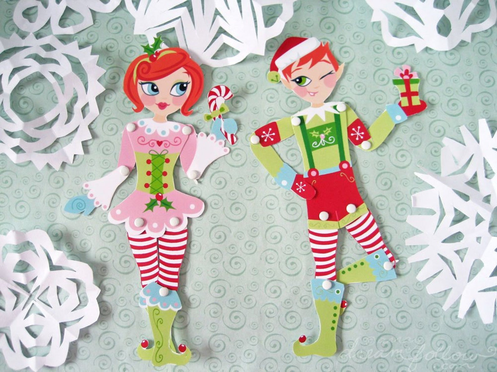 Printable Christmas Elves Diy Paper Dolls Pdf Download Christmas Ornament Scrapbook
