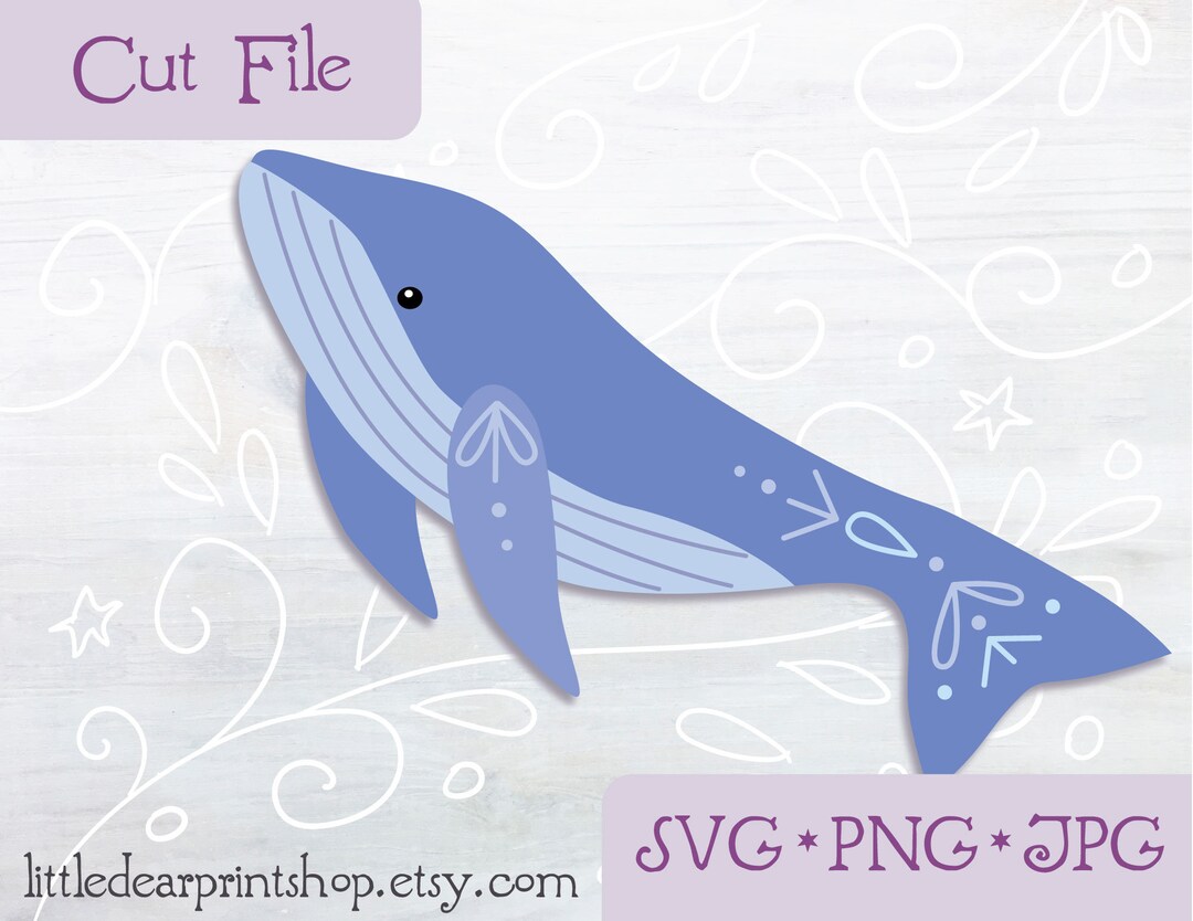 SVG Blue Whale Cut File for Cricut, Silhouette, PNG, JPG Ocean Beach ...