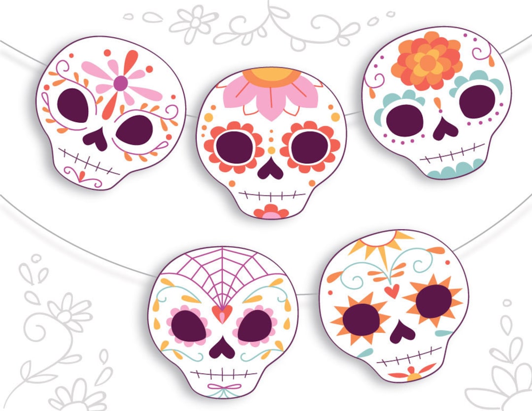 PDF, PNG, SVG, Printable Sugar Skull Calavera Day of the Dead Clip Art ...