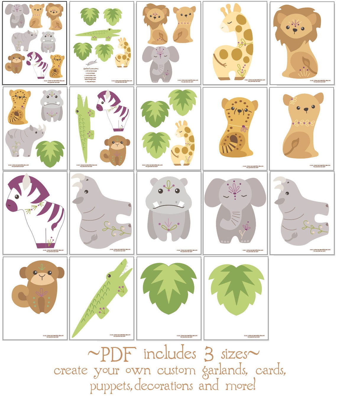 PDF PNG SVG Printable Safari Jungle Animals Party Decor | Etsy