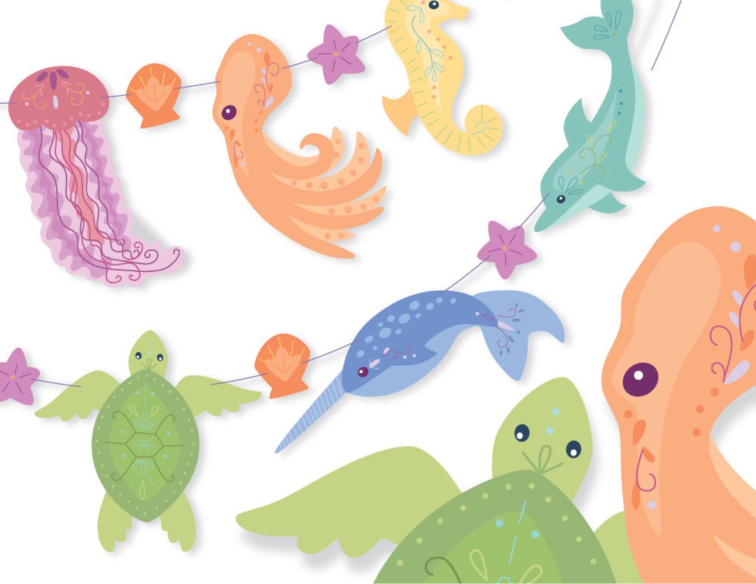 Printable Diy Rainbow Sea Creatures Art Banner, PDF, PNG, SVG Clip Art ...