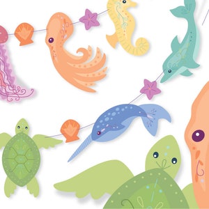 Printable Diy Rainbow Sea Creatures Art Banner, PDF, PNG, SVG Clip Art ...