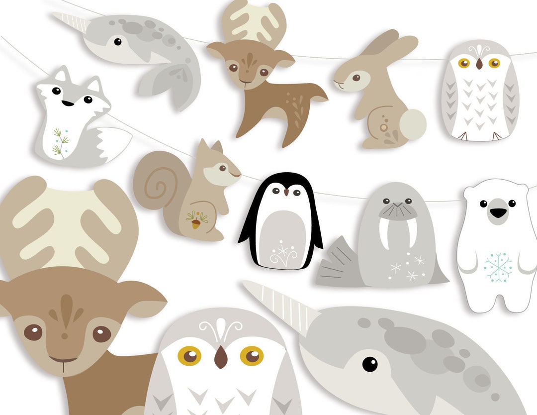 Diy Printable Winter Animals PDF, SVG, PNG Craft Files for Garland and ...