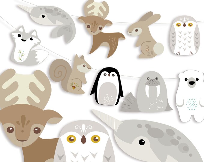 Diy Printable Winter Animals PDF, SVG, PNG Craft Files for Garland and ...