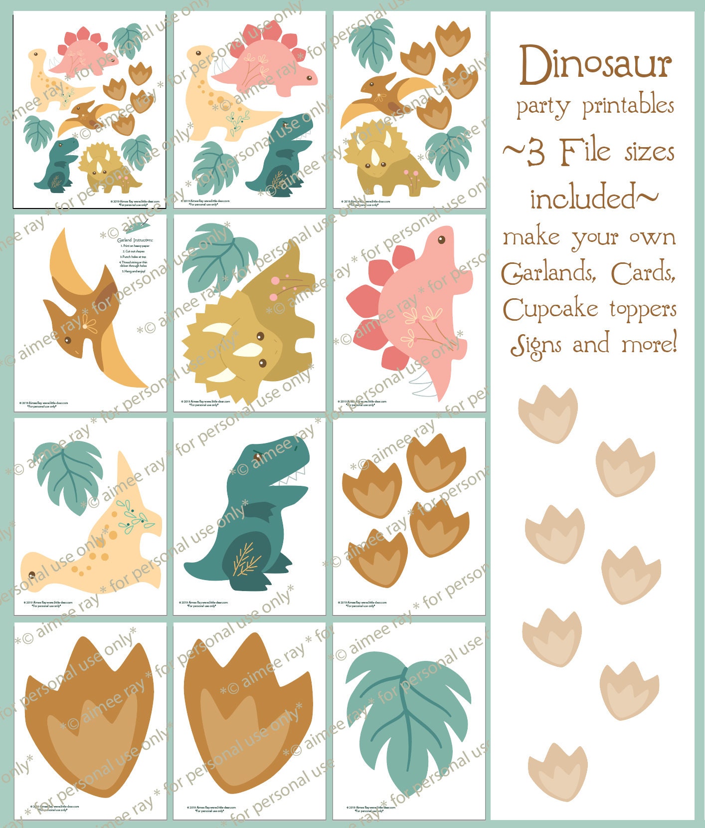 PDF PNG SVG Printable Dinosaur Party Decor Craft Files Cut - Etsy