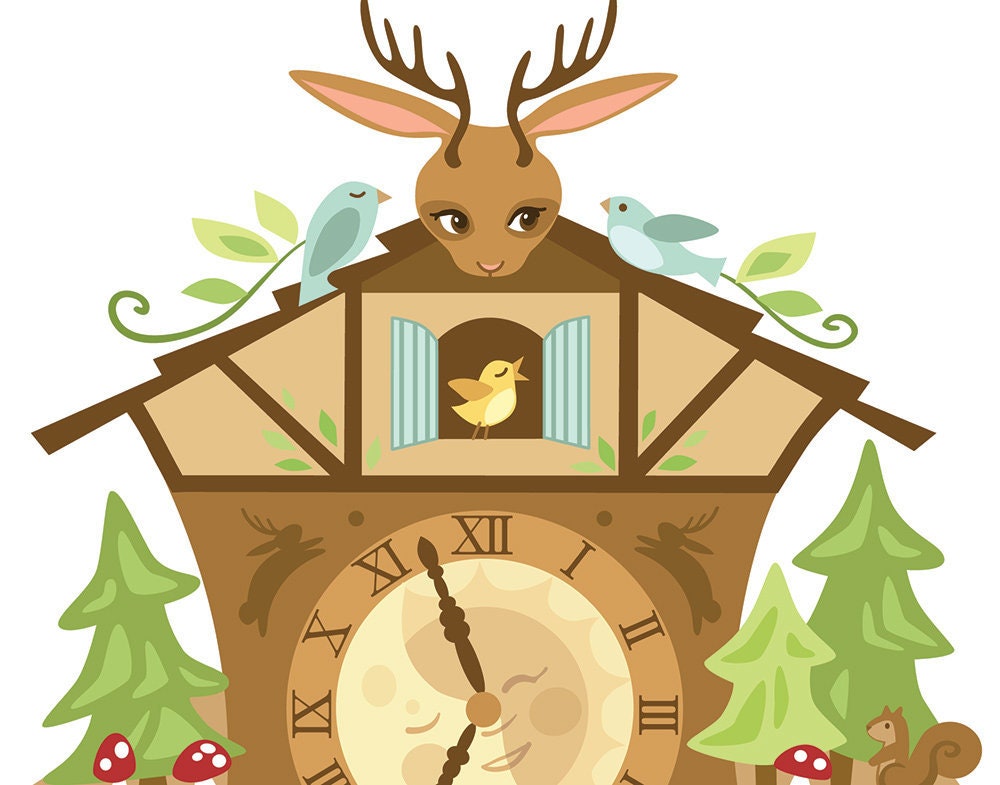 Printable Woodland Cuckoo Clock Wall Art Woodland Animals Art - Etsy