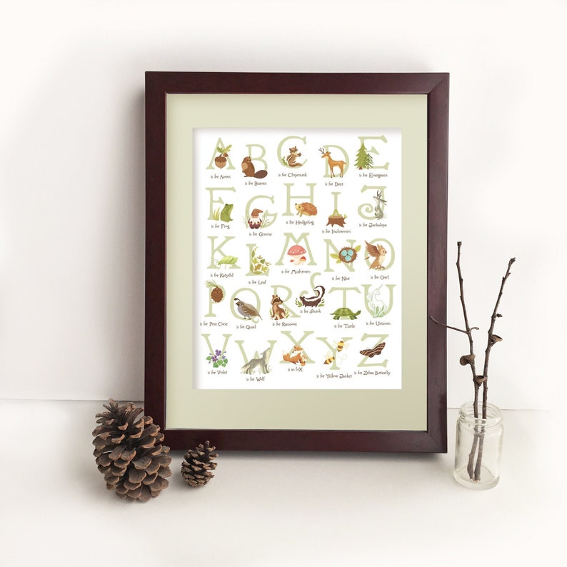 Printable Woodland Alphabet Wall Art Forest Animals ABC - Etsy