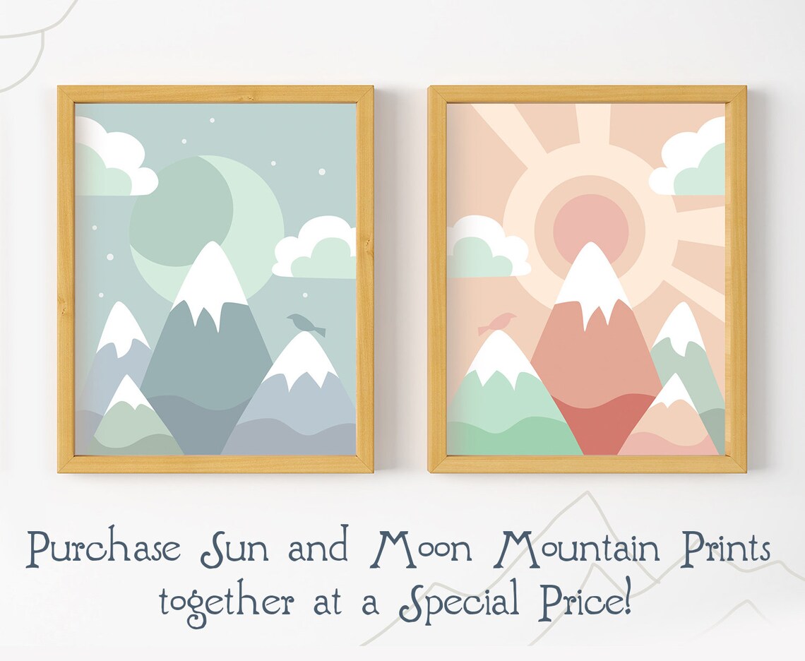 Printable Mountain Sun Adventure Nursery Decor Wall Art Print | Etsy