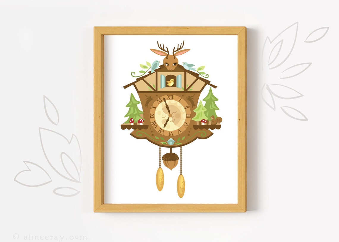 Printable Woodland Cuckoo Clock Wall Art Woodland Animals Art - Etsy
