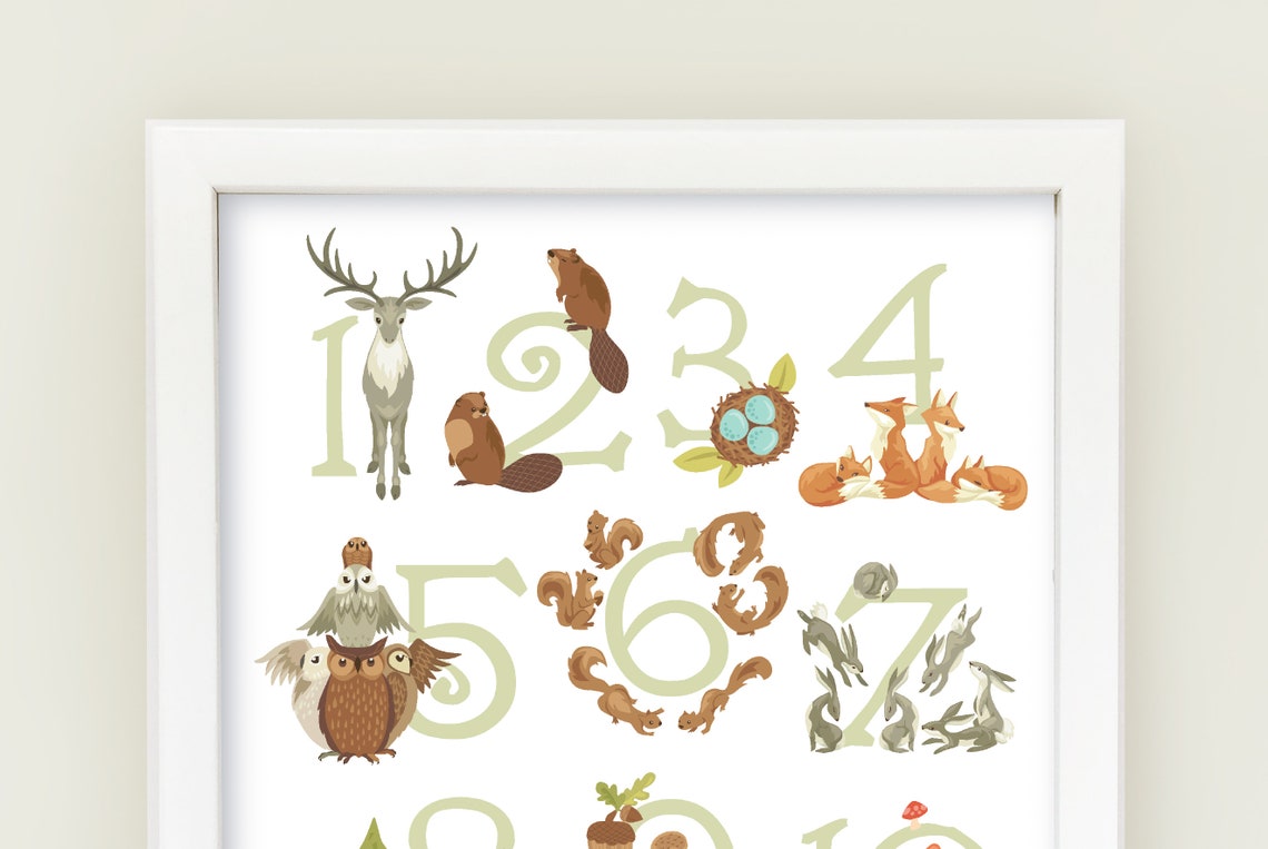 Printable Woodland Animal Numbers Wall Art Forest Animals - Etsy