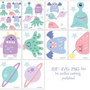 PDF, SVG, PNG Aliens and Monsters Halloween Outer Space Diy Party Decor ...