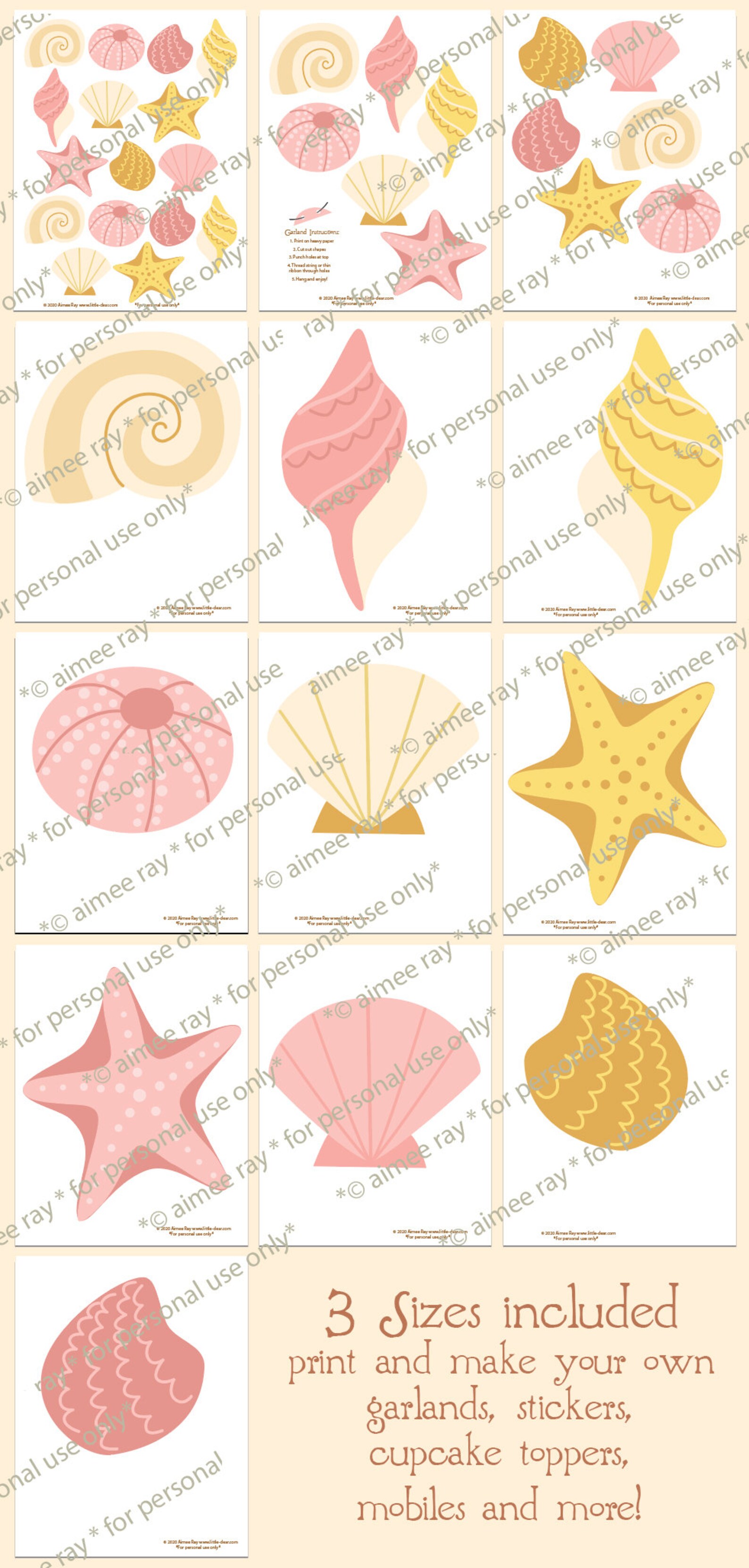 Printable Seashells PDF PNG SVG Sea Creatures Digital - Etsy