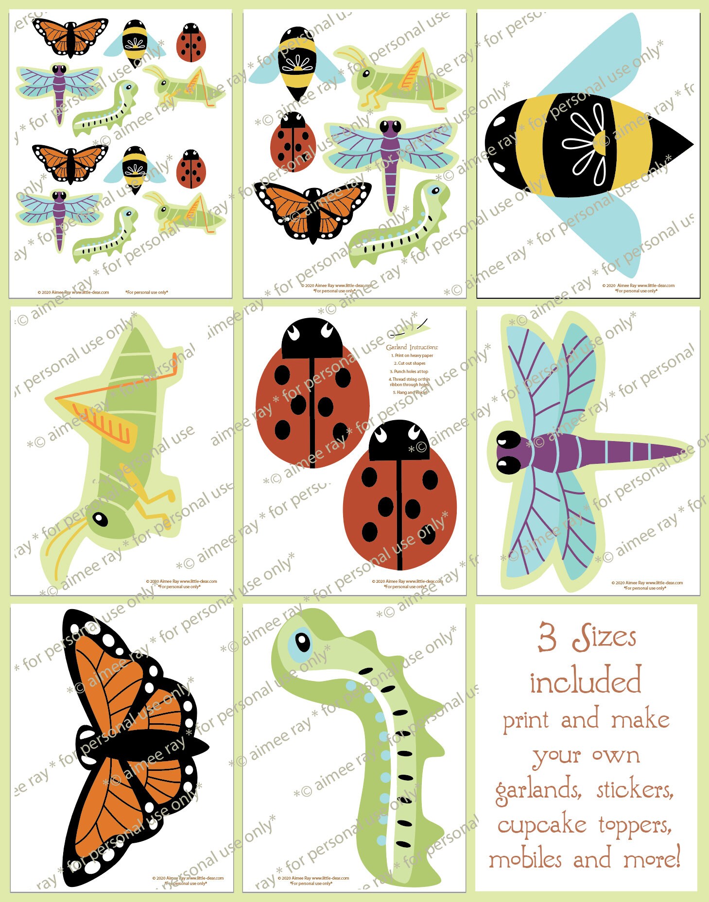 Bugs PDF PNG SVG Printables Insects butterfly dragonfly | Etsy