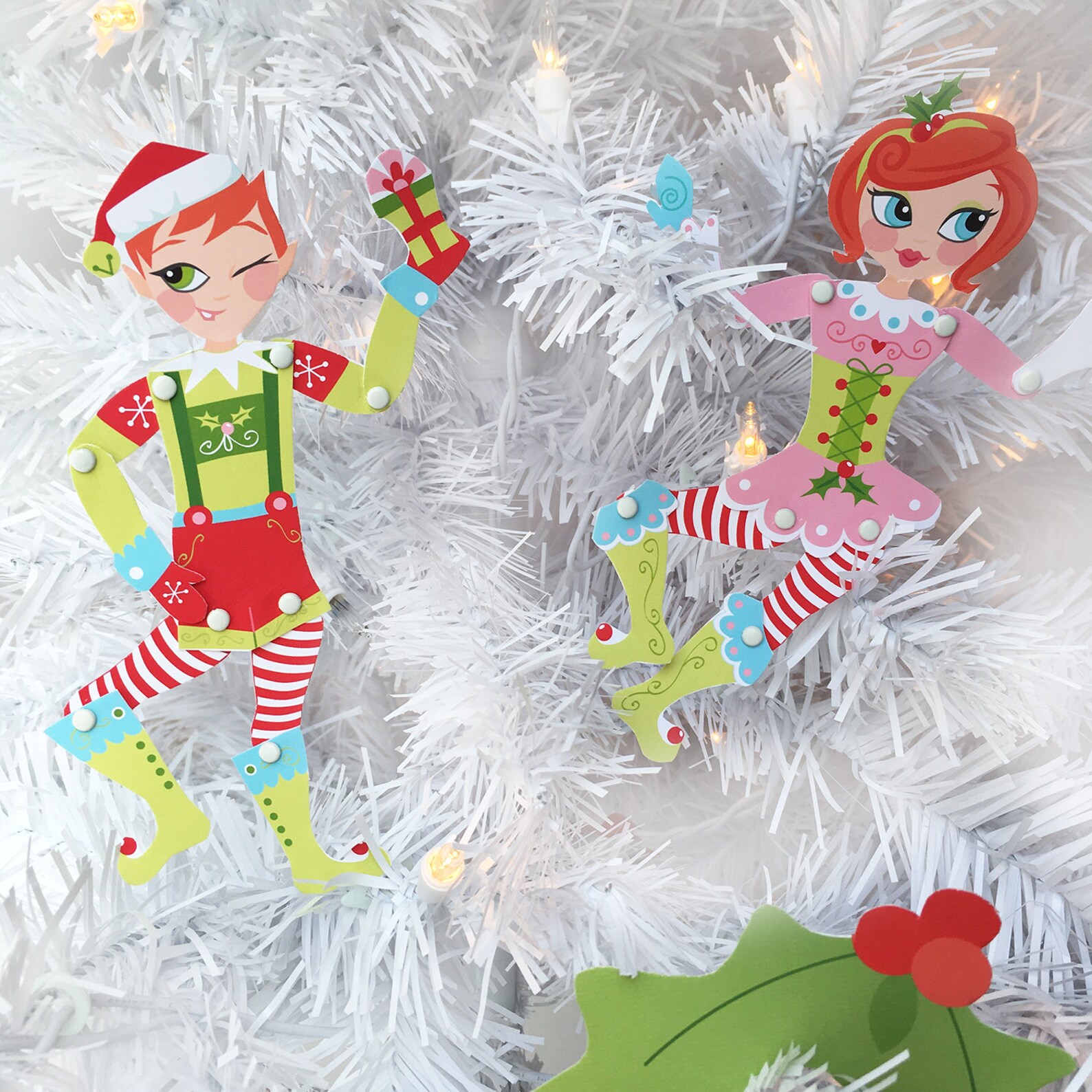 Printable Christmas Elves Diy Paper Dolls Pdf Download Christmas Ornament Scrapbook