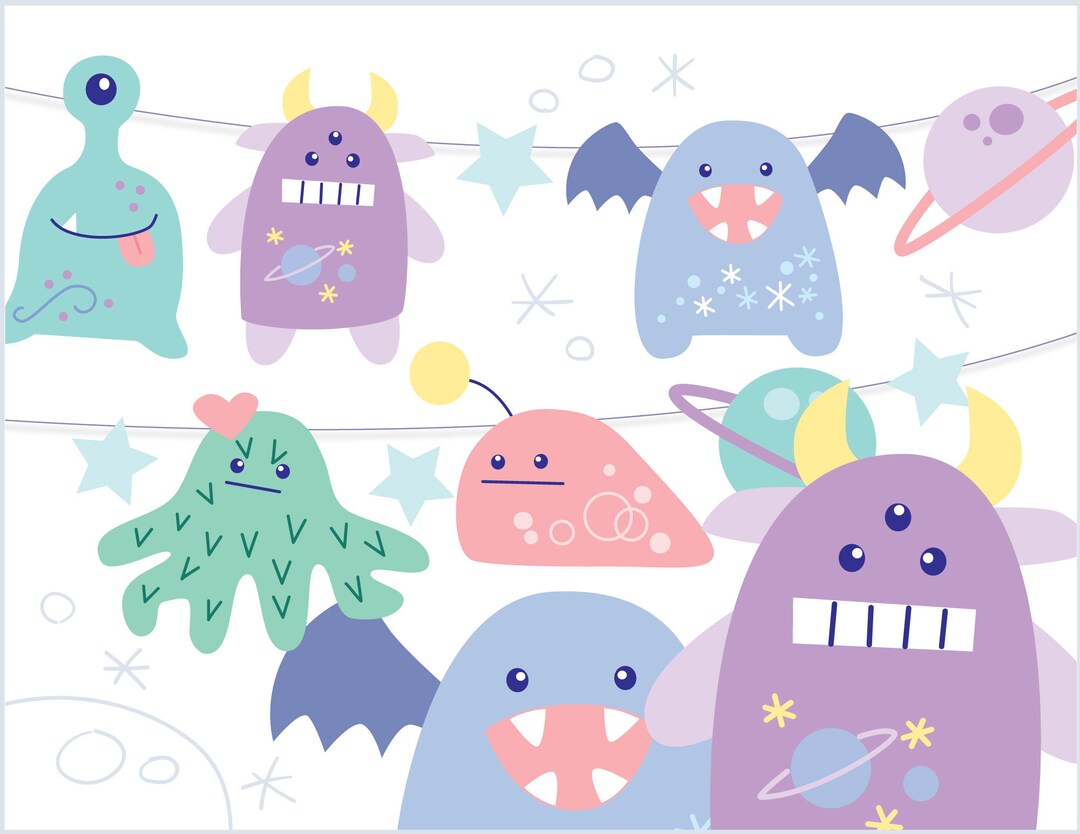 PDF, SVG, PNG Aliens and Monsters Halloween Outer Space Diy Party Decor ...